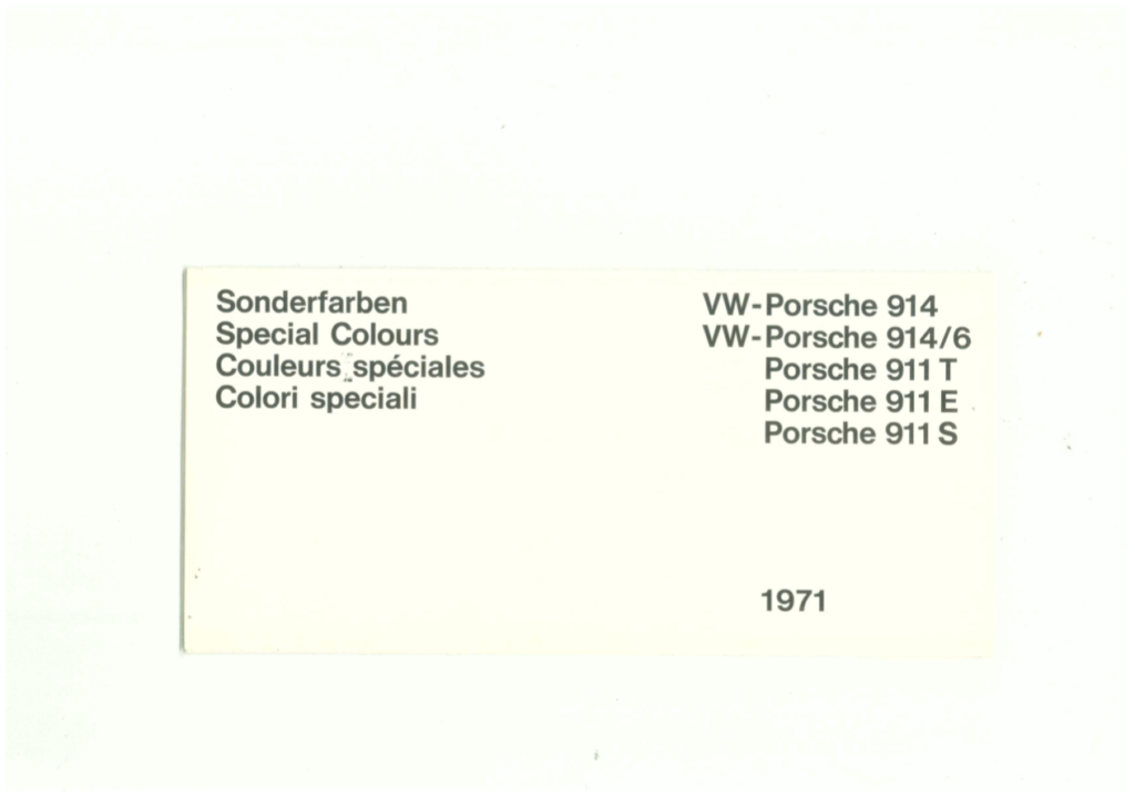 Porsche 914 (All Years) - Paint Colors (Exterior & Interior)