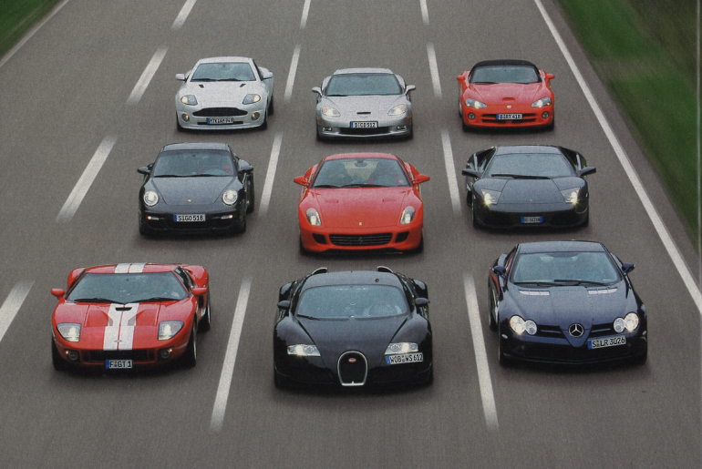 Porsche 997 Turbo Mk I vs Aston Martin Vanquish S vs Bugatti Veyron vs ...